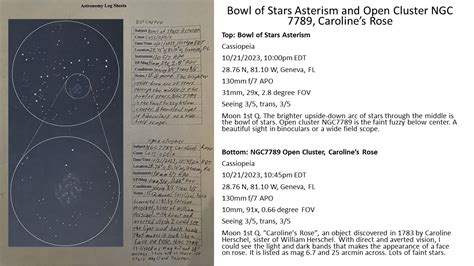 Bill Castro Astronomy Log Sheet Ngc7789 Central Florida Astronomical Bill Castro Astronomy Log Sheet Ngc7789 Central Florida Astronomical