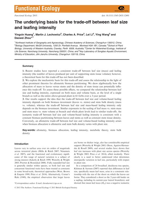 Pdf The Underlying Basis For The Tradeoff Between Leaf Size And