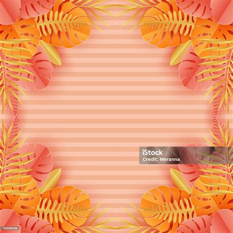 열 대 종이 팜 Monstera 프레임 나뭇잎 여름의 열 대 잎 종이 접기 이국적인 하와이 정글 여름 배경 종이 컷 스타일 파스텔 색상 0명에 대한 스톡 벡터 아트 및 기타