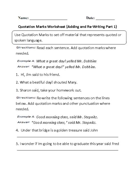 Quotation Marks Worksheets Adding And Re Writing Quotation Marks Worksheet