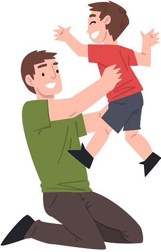 바닥에 행복하고 그의 작은 아들을 손에 들고 아버지와 그의 아이는 함께 좋은 시간을 갖는 만화 스타일 벡터 일러스트 가족에 대한 스톡 벡터 아트 및 기타 이미지 Istock