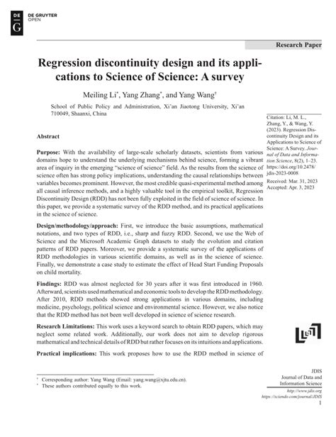 Pdf Regression Discontinuity Design And Its Applications To Science Of Science A Survey
