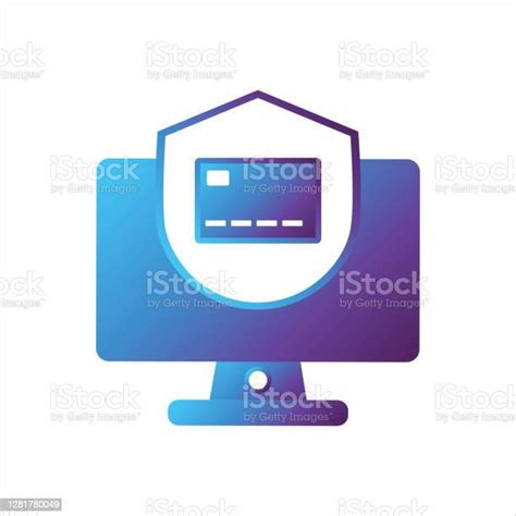 컴퓨터 그림입니다 방패와 신용 카드 기호컴퓨터 안전한 컴퓨팅개념입니다 그라데이션 스타일 벡터 일러스트레이션 벡터 아이콘 개념
