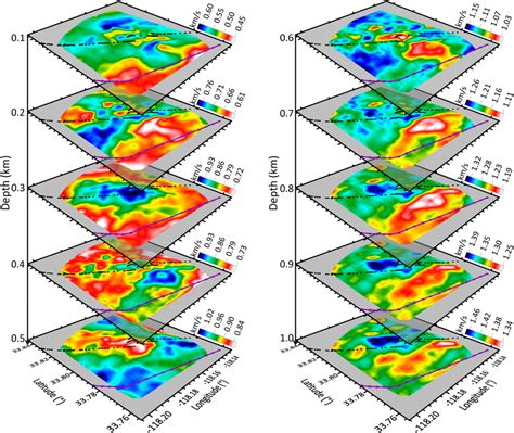 The Depth Slices Of The Final 3d Vs Model From The Inversion Of