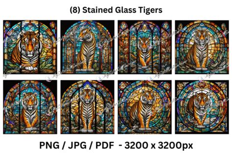 Stained Glass Majestic Tigers 8 Pack Graphic By Mysisterisasurvivor