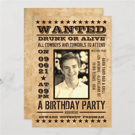 Wanted Poster Vintage Western Birthday Invitation Zazzle Western