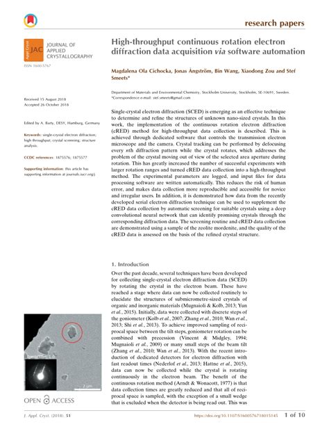 Pdf High Throughput Continuous Rotation Electron Diffraction Data Acquisition Via Software