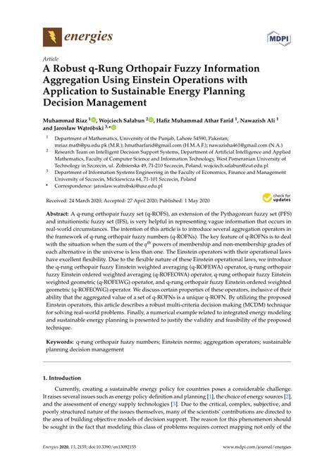 Pdf A Robust Q Rung Orthopair Fuzzy Information Aggregation Using