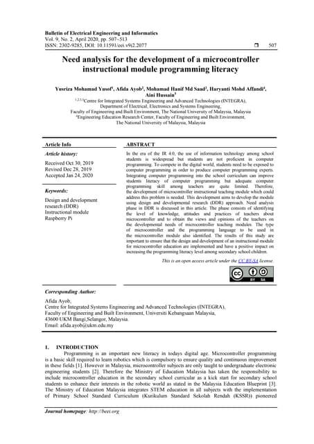 need analysis for the development of a microcontroller instructional