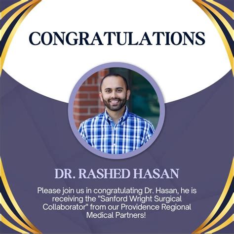 Radia Would Like To Congratulation Dr Rashed Hasan On Being Awarded The Sanford Wright Surgical