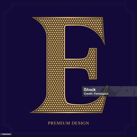 샤이니 골드 레터 E 우아한 로얄 스타일 고급 스러운 아름 다운 질감의 디자인 로고 브랜드 이름 명함 레스토랑 부티크 크레스트 호텔에 대 한 자세한 비싼 엠 블 럼 벡터