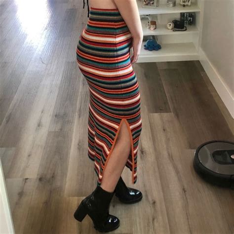 Zara Skirts Zara Ribbed Knit Metallic Midi Skirt Xs Vibrant Fall