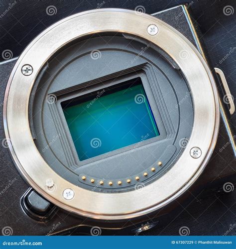 Digital Camera Sensor APS C CMOS Sensor On A Digital Mirrorless Stock Image Image Of Mark