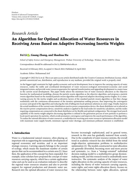 Pdf An Algorithm For Optimal Allocation Of Water Resources In