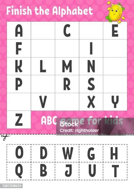 알파벳을 완료합니다 아이들을위한 Abc 게임 잘라 내고 접착제 워크시트를 개발하는 교육 아이들을위한 학습 게임 색상 활동