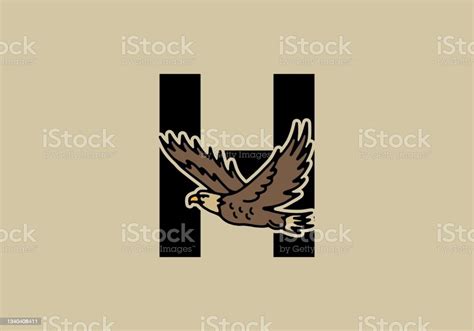 H 초기 문자 디자인으로 비행 독수리의 라인 아트 일러스트 갈고리 발톱에 대한 스톡 벡터 아트 및 기타 이미지 갈고리 발톱 검은색 권위 Istock