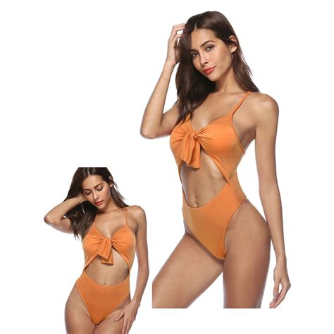 Summer One Piece Bikini Sexy Cut Out Tie Front Women Swimwear