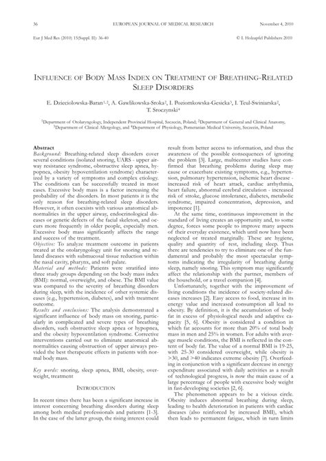 Pdf Influence Of Body Mass Index On Treatment Of Breathing Related Sleep Disorders