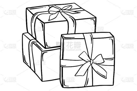 速写礼物盒。礼品盒涂鸦。手绘圣诞包裹。轮廓的风格