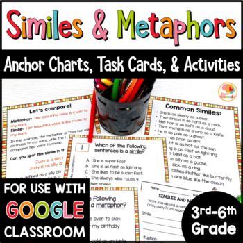 Similes And Metaphors Anchor Charts Task Cards Worksheets Figurative Language