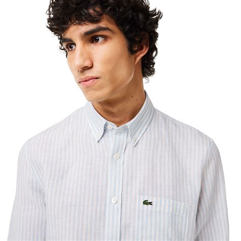 Chemise Lacoste Rayée Lin Bleu Sport Aventure