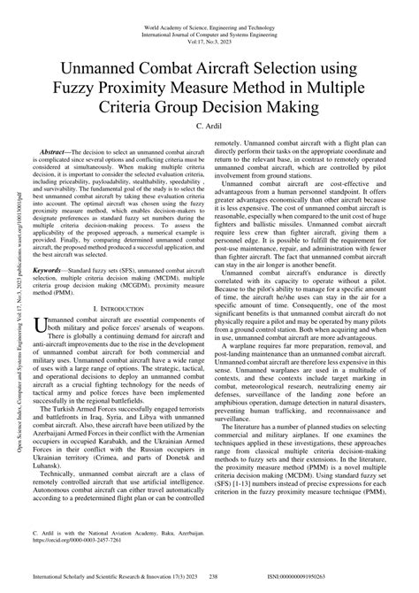 Pdf Unmanned Combat Aircraft Selection Using Fuzzy Proximity Measure Method In Multiple