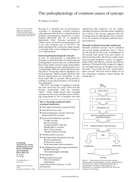 Pdf The Pathophysiology Of Common Causes Of Syncope
