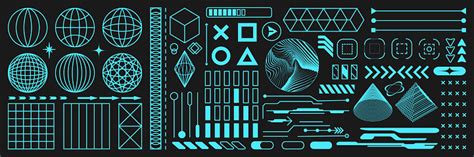 복고풍 기하학 요소는 의류 티셔츠 상품 포스터 표지 전단지를 위한 아이콘과 디지털 모양으로 설정됩니다 벡터 요소는 증기파 및