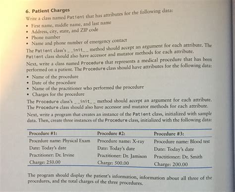 6 patient charges write a class named patient that