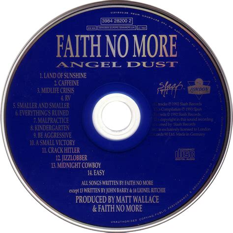 Car Tula Cd De Faith No More Angel Dust 14 Canciones Portada