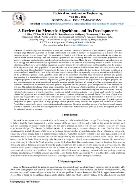 Pdf A Review On Memetic Algorithms And Its Developments