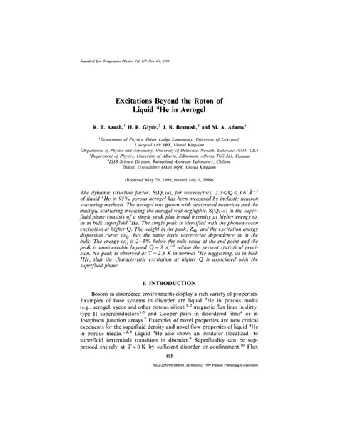Pdf Excitations Beyond The Roton Of Liquid 4 He In Aerogel