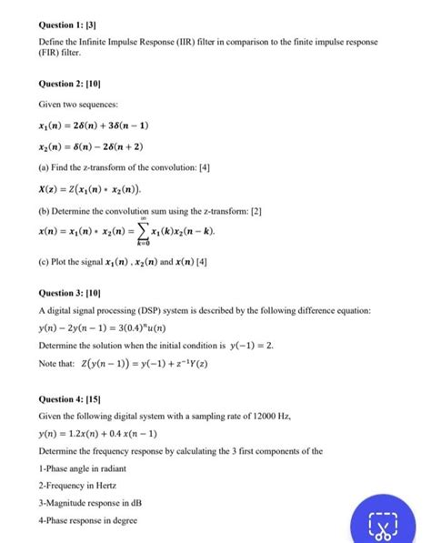 Solved Question 1 3 Define The Infinite Impulse Response