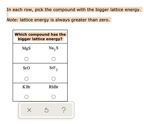 In Each Row Pick The Compound With The Bigger Lattice Energy Note Lattice Energy Is Always