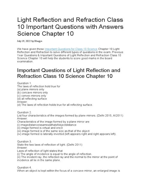 Light Ncert Pdf Mirror Refractive Index