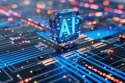 Ai Microchip On Advanced Circuit Board Glowing Blue Lights High Tech Innovation Premium Ai