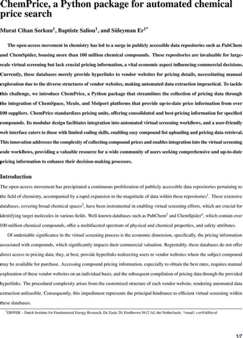 Chemprice A Python Package For Automated Chemical Price Search