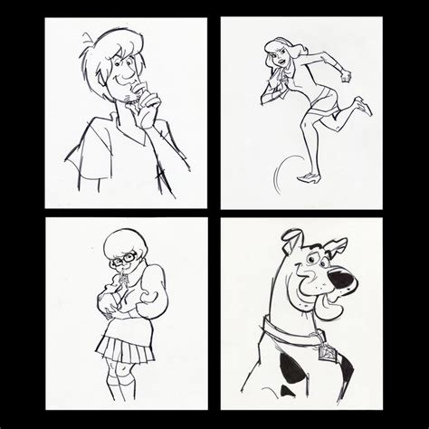 Lot 101 Set Of Four Hand Drawn Iwao Takamoto Scooby Doo Velma Daphne