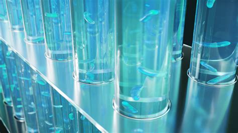 3d 일러스트레이션 바이오 연료 오일 연구 실험실 바이오 연료 개념 연료로 시험관 내부의 액체에 박테리아 생명 공학 유리 제품 플라스크 실험실 연구 개념 시험관 박테리아에