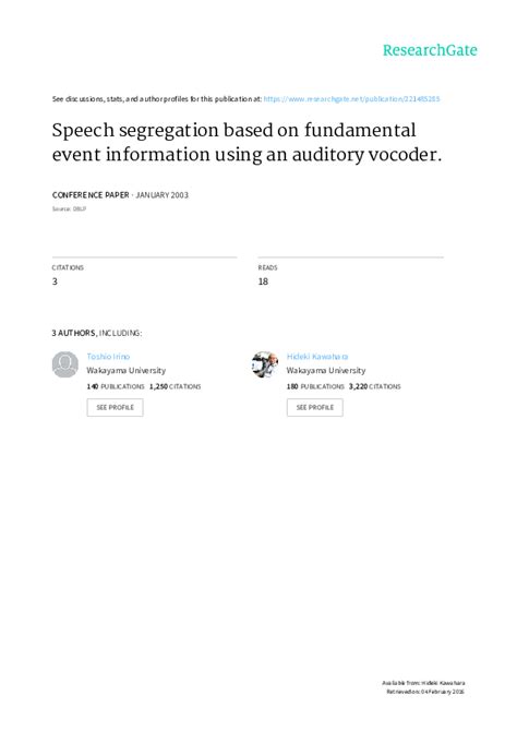 Pdf Speech Segregation Based On Fundamental Event Information Using An Auditory Vocoder