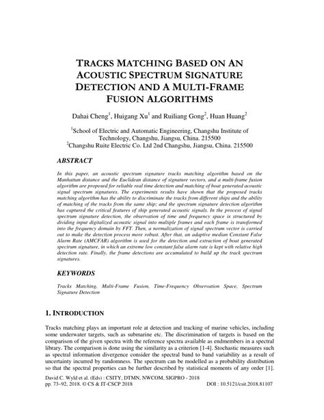 Pdf Tracks Matching Based On An Acoustic Spectrum Signature Detection And A Multi Frame Fusion