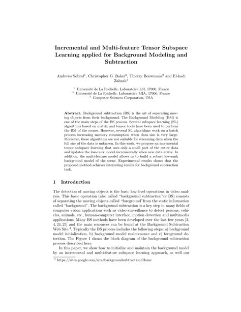 Pdf Incremental And Multi Feature Tensor Subspace Learning Applied For Background Modeling And