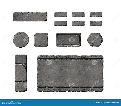 Set Of Realistic Stone Interface Buttons Stock Illustration