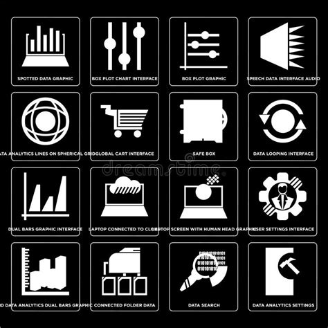 set of data analytics settings search 3d data dual bars graphic looping interface user