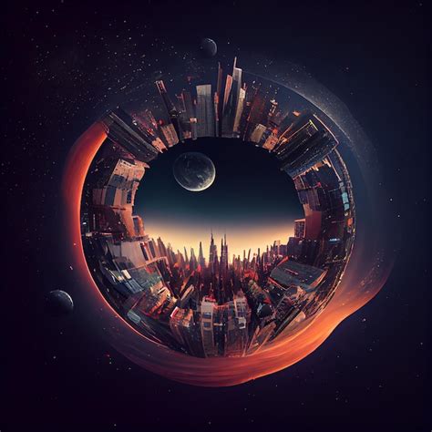 Premium Ai Image Circular Cityscape With Fullmoon Scene Generative Ai