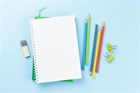 Premium Photo Blank Notepad And Colorful Pencils Flat Lay