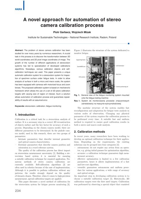 Pdf A Novel Approach For Automation Of Stereo Camera Calibration Process