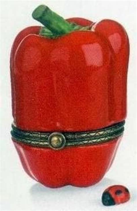 Red Bell Pepper With Lady Bug Trinket Porcelain Hinged Box Midwest PHB New In Box New Old Stock