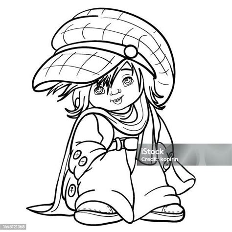 스케치 큰 비옷과 머리에 큰 모자를 쓴 소년은 넓은 바지 만화 삽화 흰색 배경에 고립 된 개체 벡터 디지털 생성 이미지에 대한 스톡 벡터 아트 및 기타 이미지 Istock