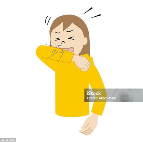 기침이나 재채기를 할 때 소매로 입과 코를 덮는 소녀의 그림 감기와 독감에 대한 스톡 벡터 아트 및 기타 이미지 감기와 독감 건강관리와 의술 건초열 Istock
